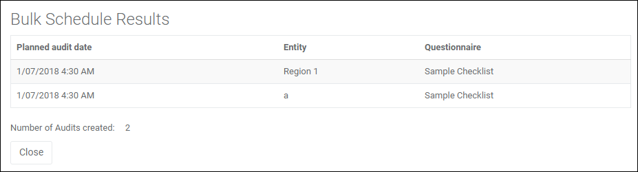 Tasks > Bulk Schedule Audits > Bulk Schedule